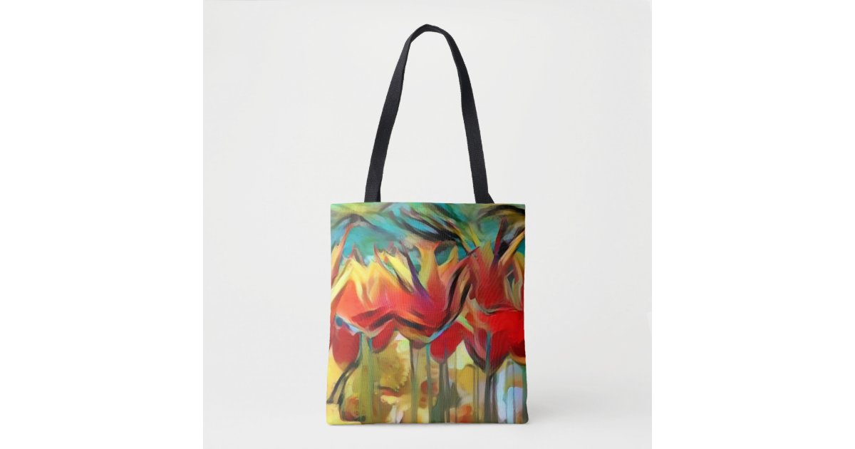 Red abstract painted tulips, flowers, floral tote | Zazzle