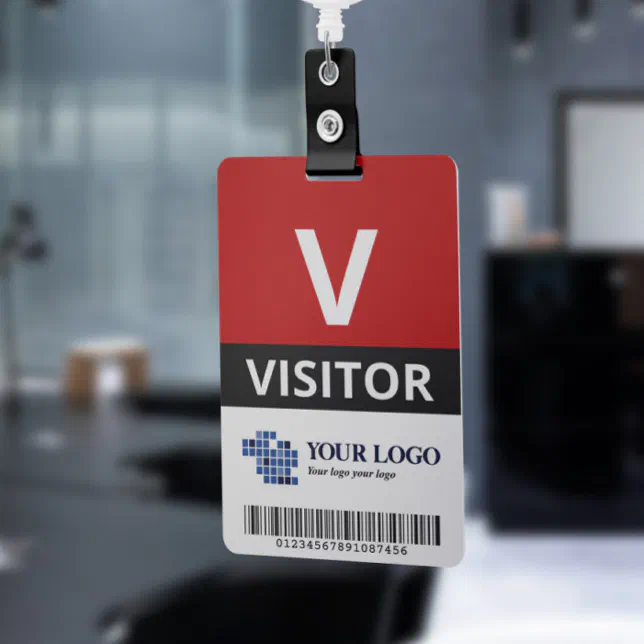 Red Add Your Logo & Bar Code Visitor Badge | Zazzle