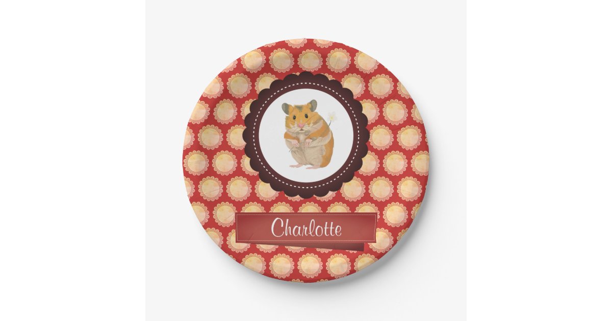 Red Add Your Name Hamster Paper Plates | Zazzle