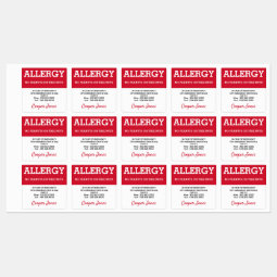 Red Allergy Alert Emergency Contact Info Kids Kids' Labels | Zazzle