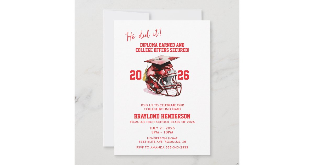 Red American Football Graduation Party Invitation | Zazzle