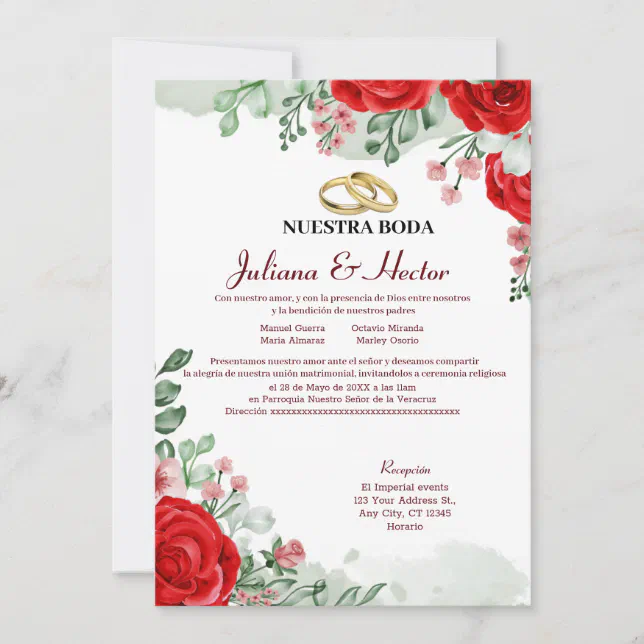 Red an green Floral Wedding Invitation | Zazzle
