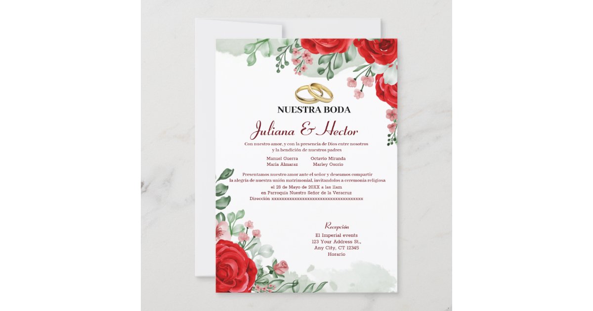 Red an green Floral Wedding Invitation | Zazzle