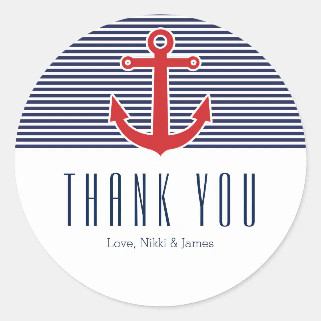 Red Anchor Nautical Blue & White Striped Stickers | Zazzle