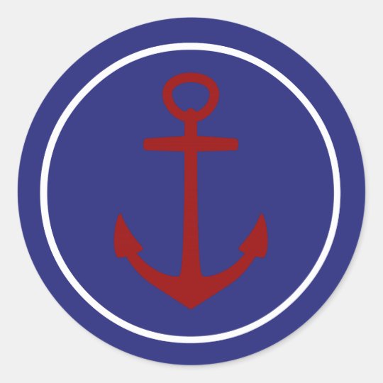 Red Anchor on Nautical Blue Background Classic Round Sticker | Zazzle.com