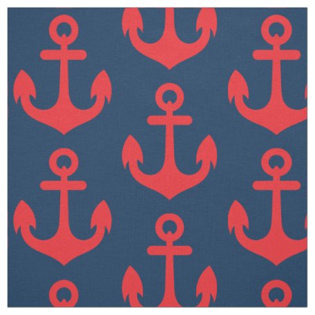 Nautical Anchors Pattern | Red White Navy Blue Fabric | Zazzle.com