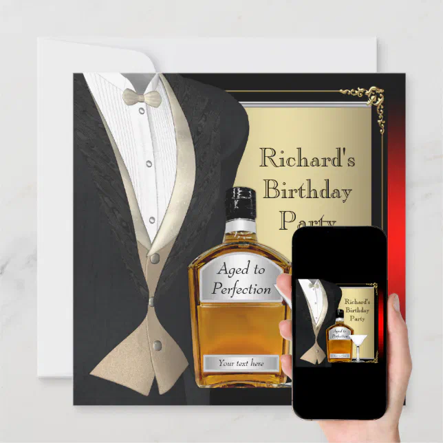 Red and Black Aged to Perfection Birthday Party Invitation | Zazzle