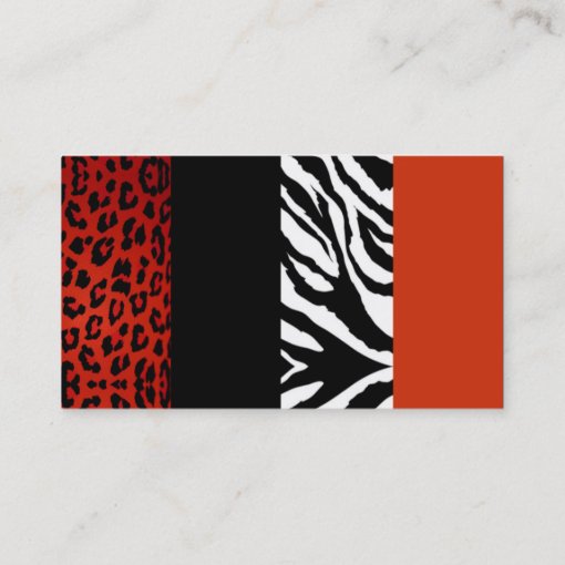 Red and Black Animal Print Zebra and Leopard Business Card | Zazzle