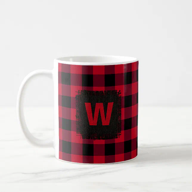 Red and Black Buffalo Check Monogram Coffee Mug | Zazzle
