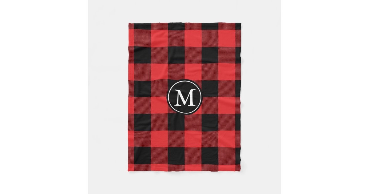 Red and Black Buffalo Check Monogram Fleece Blanket | Zazzle