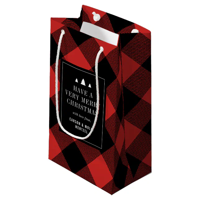 Red and Black Buffalo Check Plaid Personalized Small Gift Bag | Zazzle