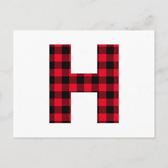 Red and Black Buffalo Plaid Bold Letter H Monogram Postcard | Zazzle