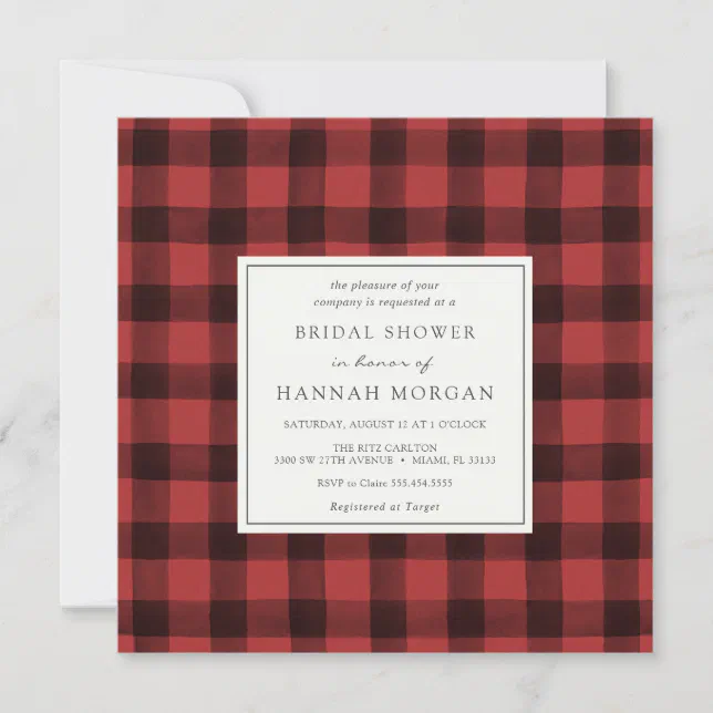 Red and Black Buffalo Plaid Bridal Shower Invitation | Zazzle
