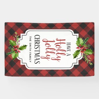 Red and Black Buffalo Plaid Christmas Banner | Zazzle