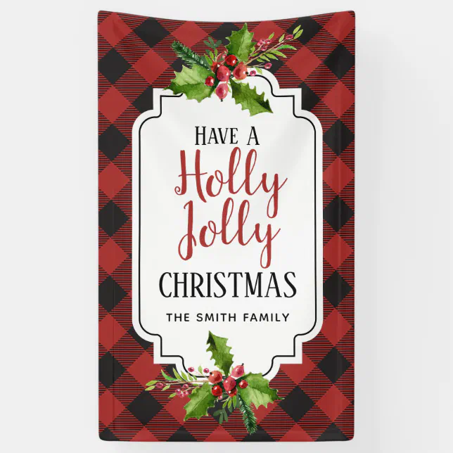Red and Black Buffalo Plaid Christmas Banner | Zazzle
