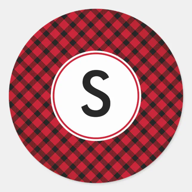 Red And Black Buffalo Plaid Classic Round Sticker | Zazzle