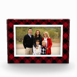 Red and Black Buffalo Plaid Frame Photo Block | Zazzle