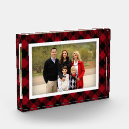 Red and Black Buffalo Plaid Frame Photo Block | Zazzle