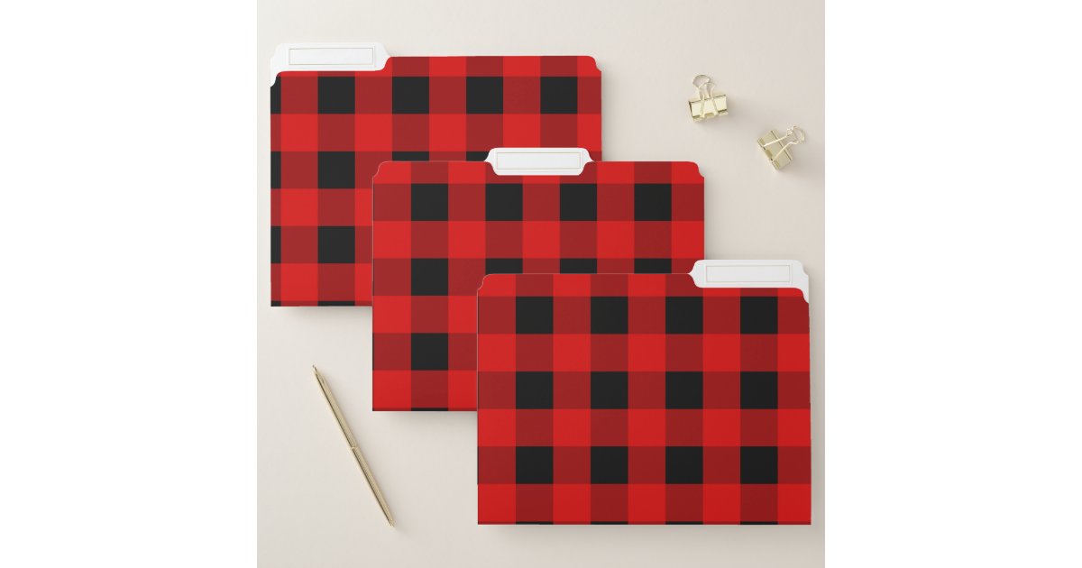 Red and Black Buffalo Plaid Holiday gingham F File Folder | Zazzle