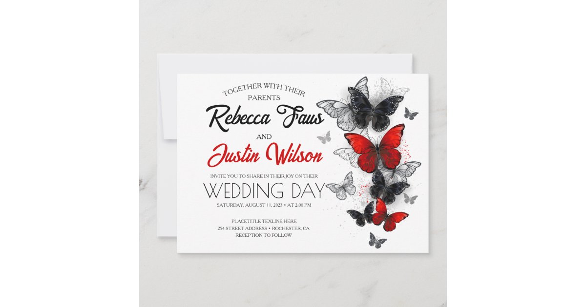 Red and Black Butterflies Morpho Monarch Invitation | Zazzle