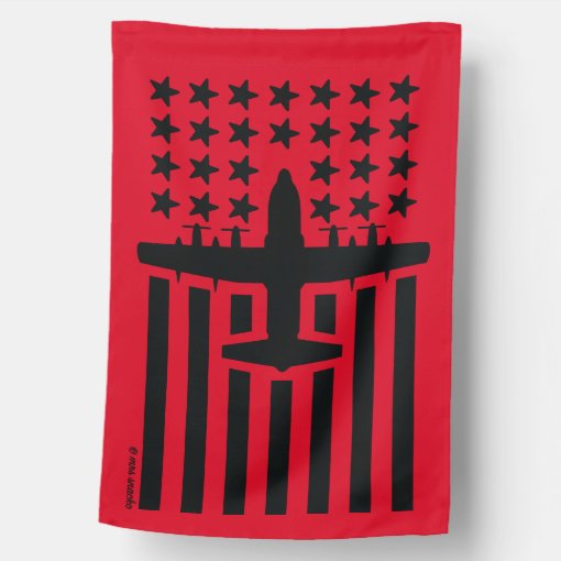 Red and Black C-130 Hercules Stars and Stripes House Flag | Zazzle