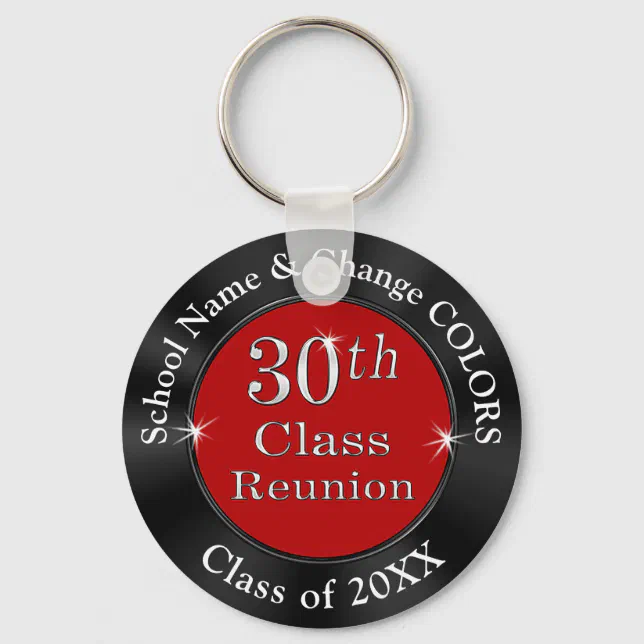 Red and Black Cheap 30th Class Reunion Keychains | Zazzle
