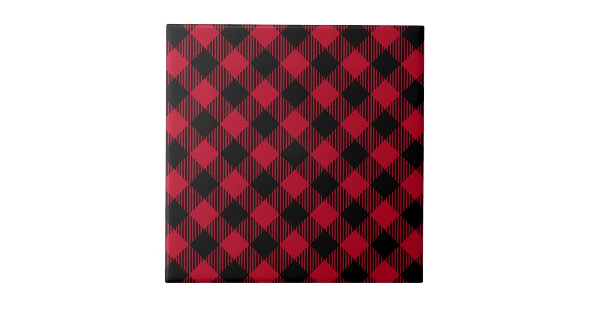 Red And Black Check Buffalo Plaid Pattern Ceramic Tile | Zazzle