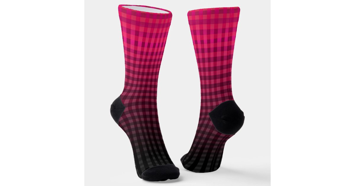 Red and black checkered pattern gradient socks | Zazzle
