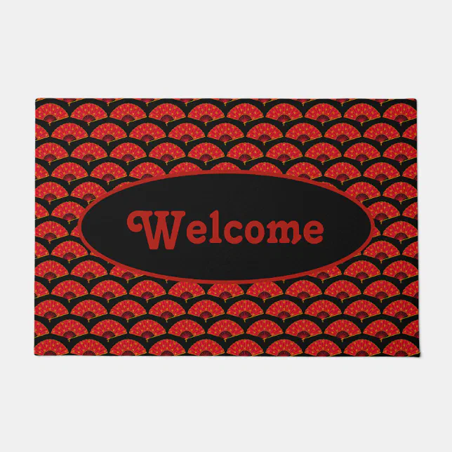 Red and Black Chinese Dance Fans Asian Restaurant Doormat | Zazzle