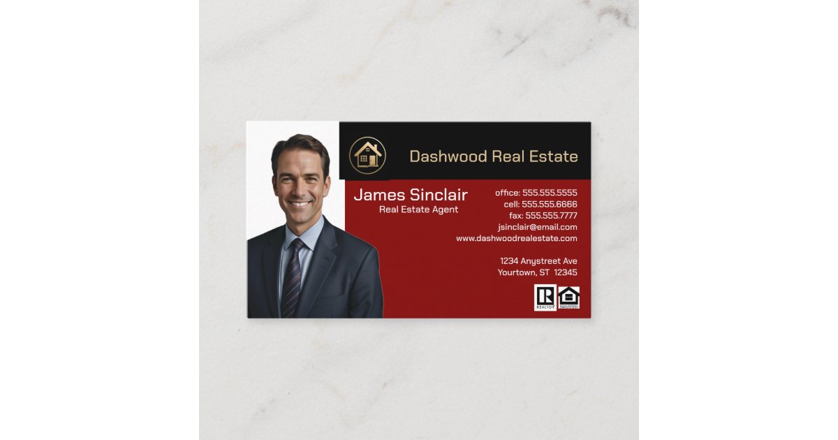 Red and Black Color Blocks Photo Realtor Business Card | Zazzle