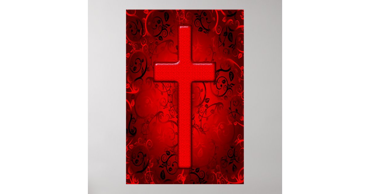 RED AND BLACK CROSS DESIGN POSTER | Zazzle