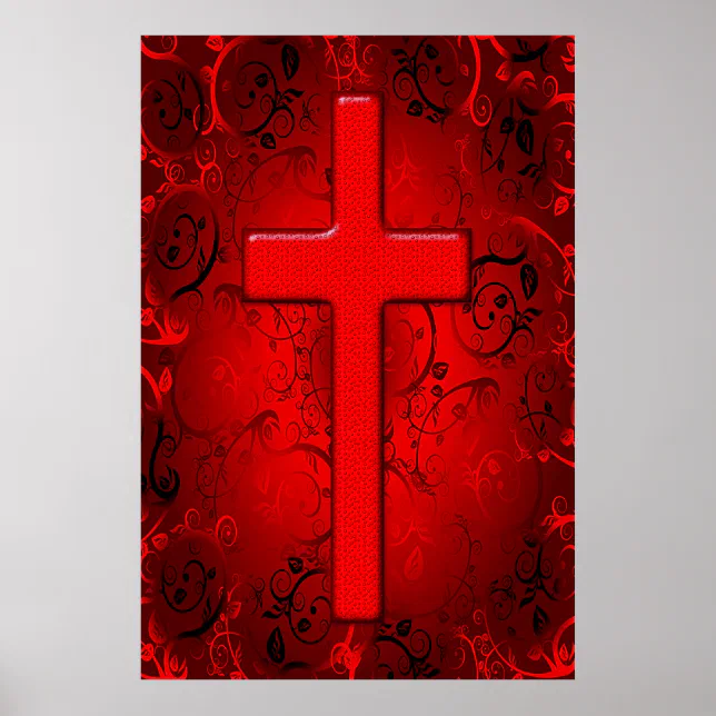 RED AND BLACK CROSS DESIGN POSTER | Zazzle