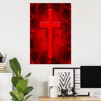 RED AND BLACK CROSS DESIGN POSTER | Zazzle