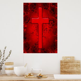 RED AND BLACK CROSS DESIGN POSTER | Zazzle