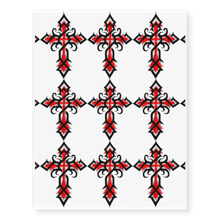 Red and Black Decorative Jesus Christ Cross Temporary Tattoos | Zazzle