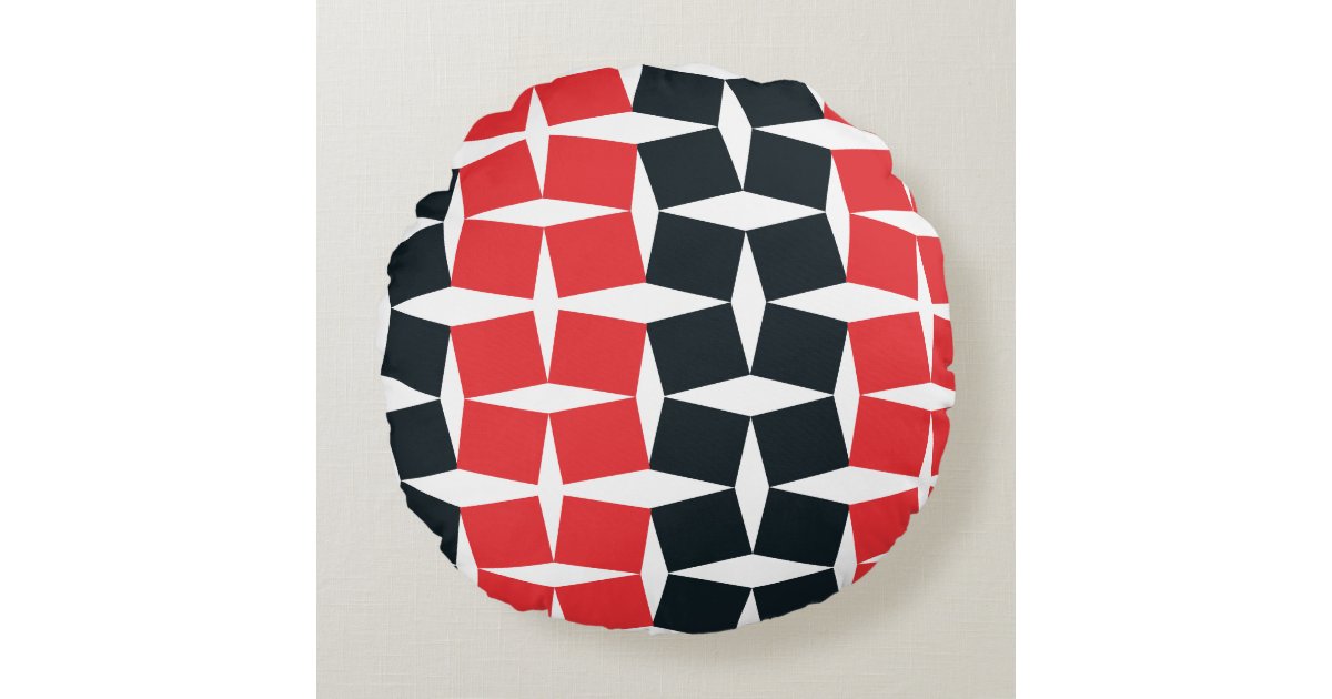 Red and black diagonal squares round pillow | Zazzle