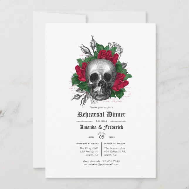 Red and Black Floral Gothic Rehearsal Dinner Invitation | Zazzle