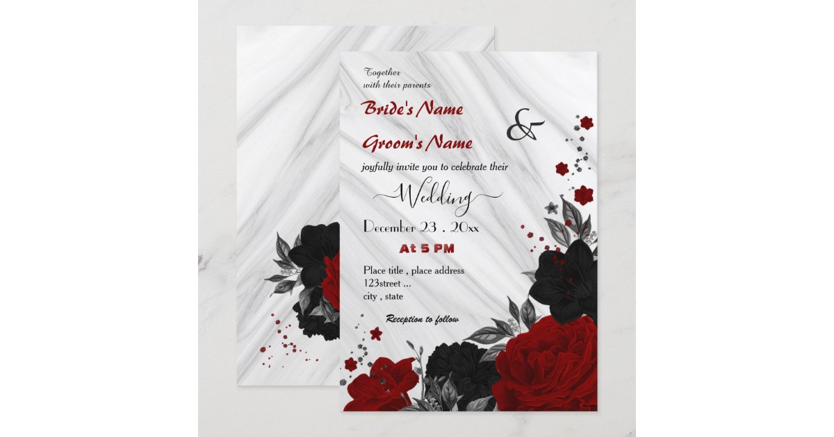 red and black floral wedding invitation | Zazzle