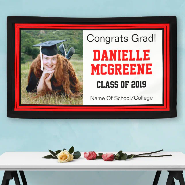 Red and Black Grad One Photo Banner | Zazzle