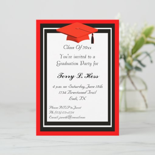 Red and Black Graduation Party Invitation | Zazzle