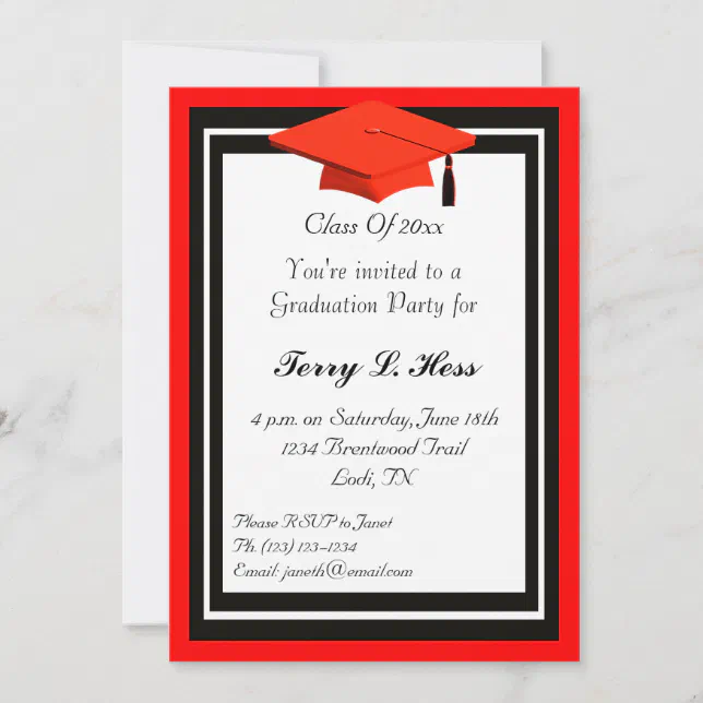 Red and Black Graduation Party Invitation | Zazzle