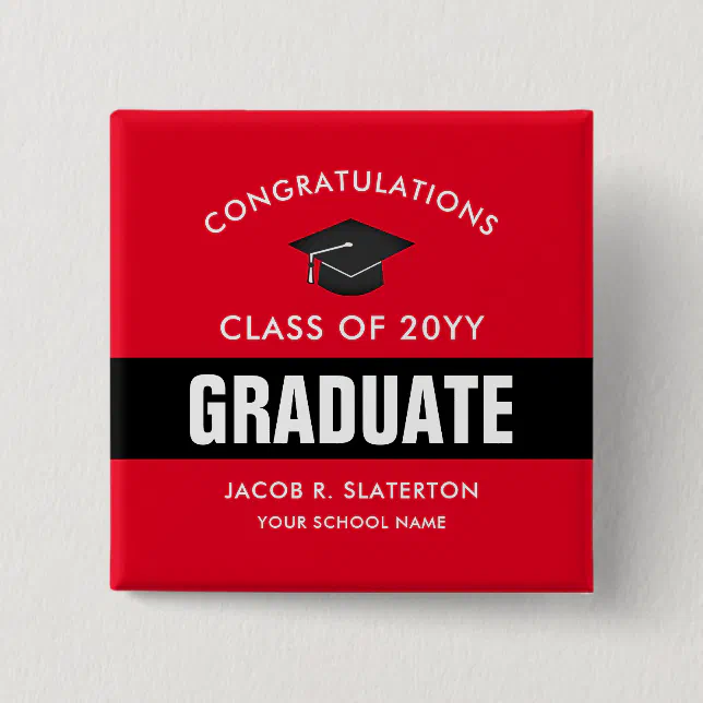 Red and Black Graduation Personalized Button | Zazzle