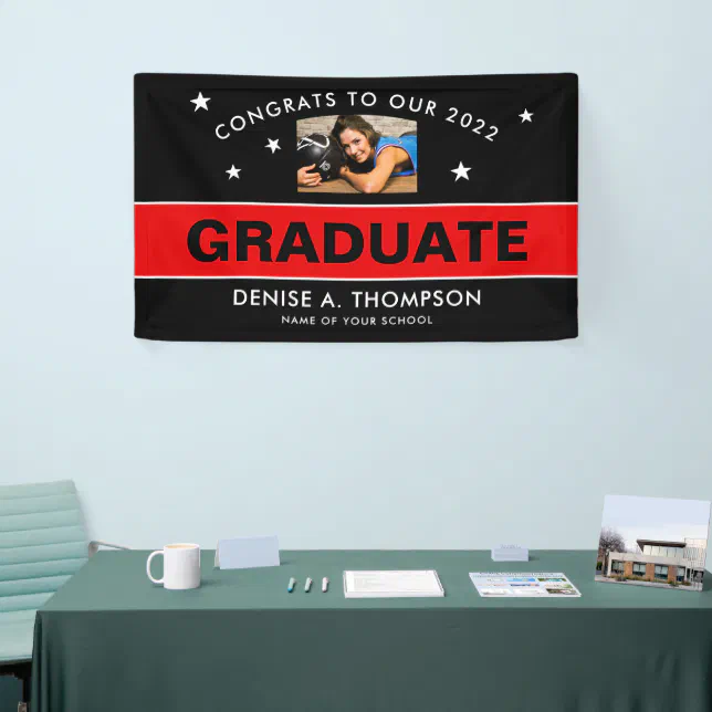 Red and Black Graduation Photo Custom Banner | Zazzle