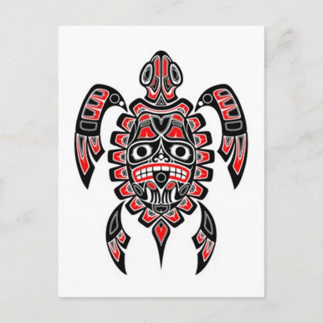 Red and Black Haida Spirit Sea Turtle Postcard | Zazzle