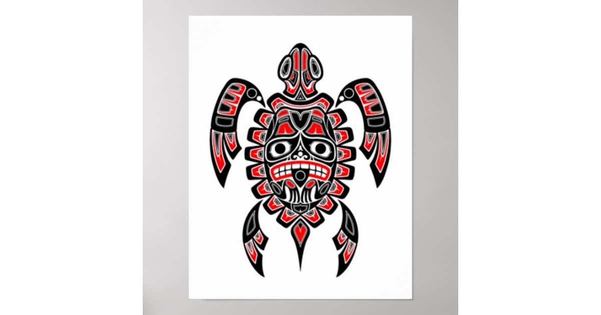 Red and Black Haida Spirit Sea Turtle Poster | Zazzle