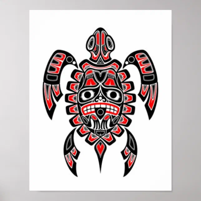 Red and Black Haida Spirit Sea Turtle Poster | Zazzle