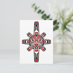 Red and Black Haida Sun Mask on White Postcard | Zazzle