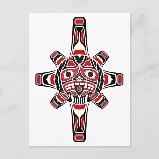 Red and Black Haida Sun Mask on White Postcard | Zazzle.com