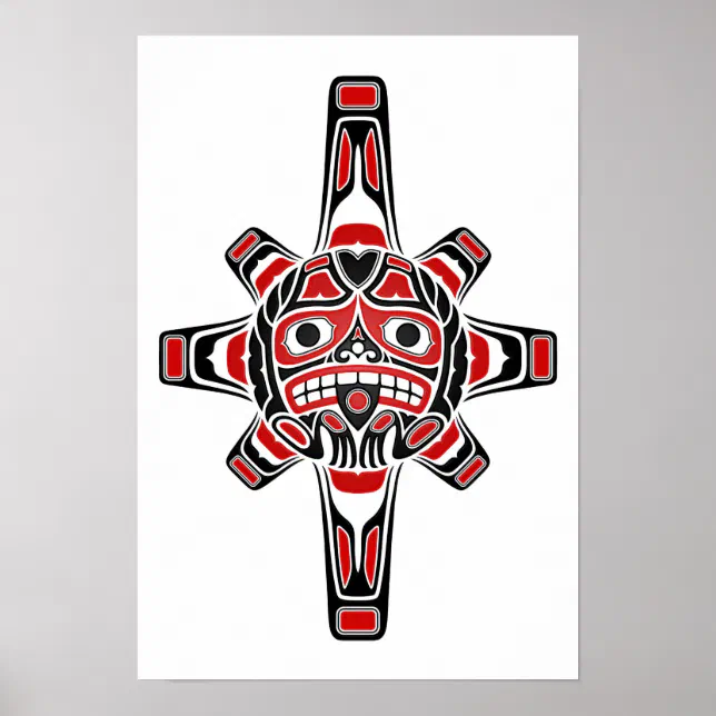 Red and Black Haida Sun Mask on White Poster | Zazzle