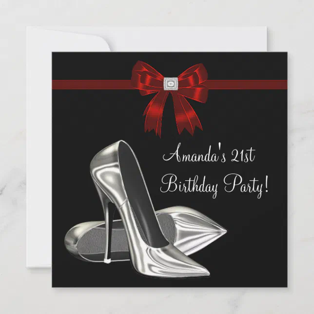 Red and Black High Heels Womans Birthday Invitation | Zazzle